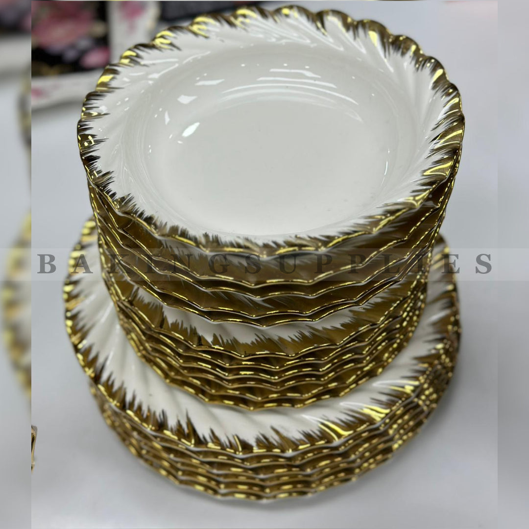 Luxury Gold Rim 18 Pc Plate Set Elegant Dinnerware – Baking Supplies