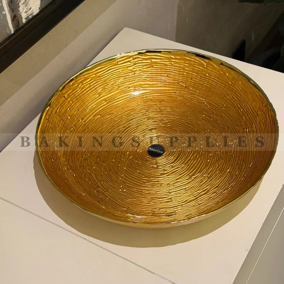 Golden Deep Ceramic Platter with Gold Rim – Baking Supplies